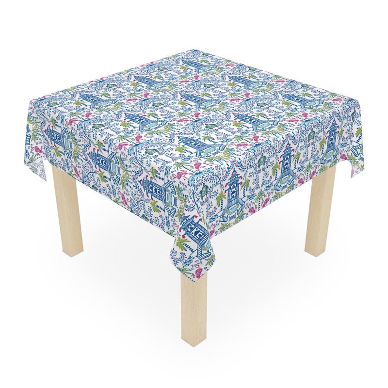 Colorful Coastal Chinoiserie Tablecloth - Mahjong Hosting