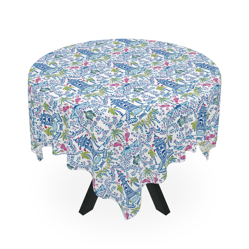 Colorful Coastal Chinoiserie Tablecloth - Mahjong Hosting