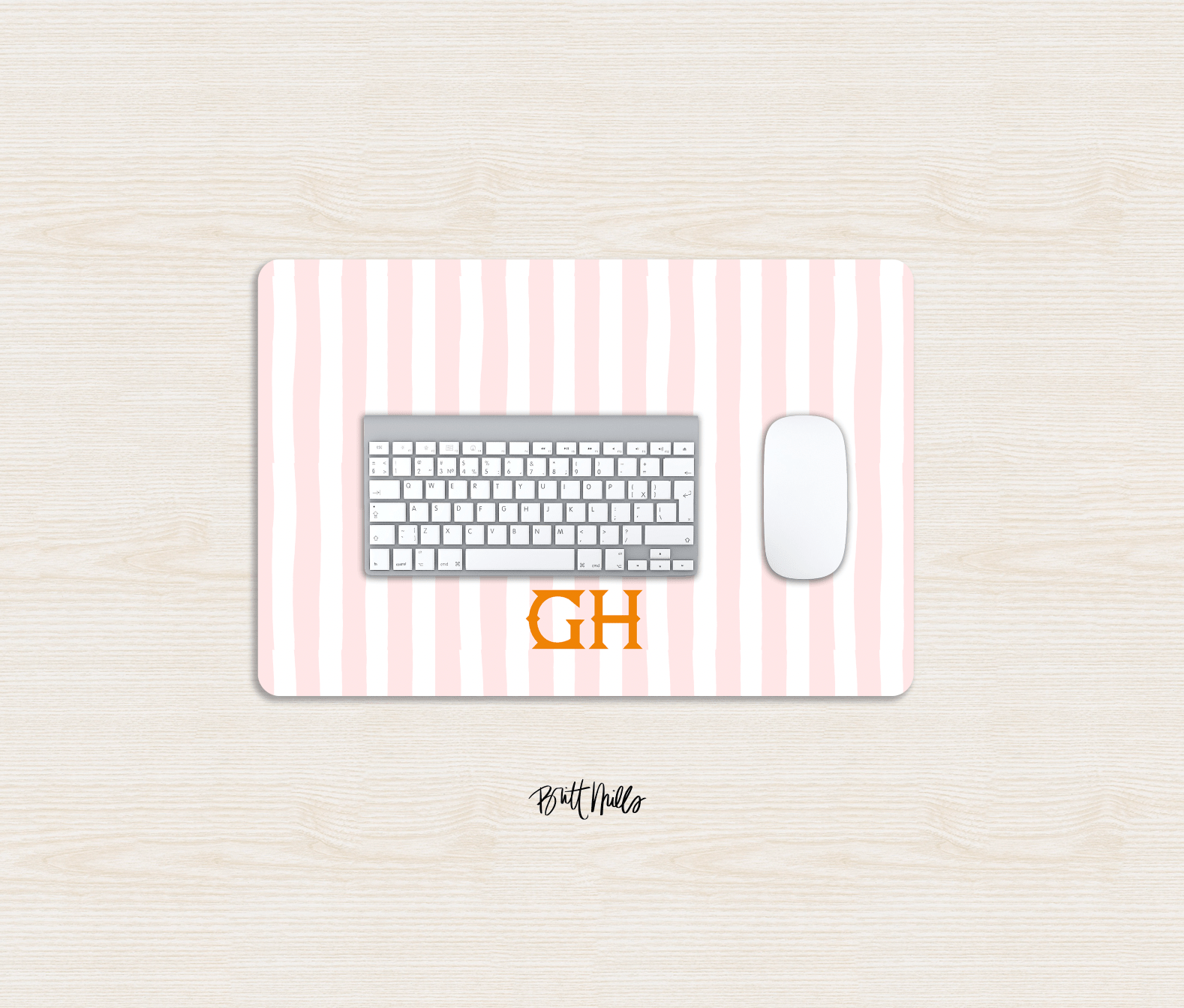 Preppy Pink Stripe Monogrammed Desk Mat – Dorm Room Decor
